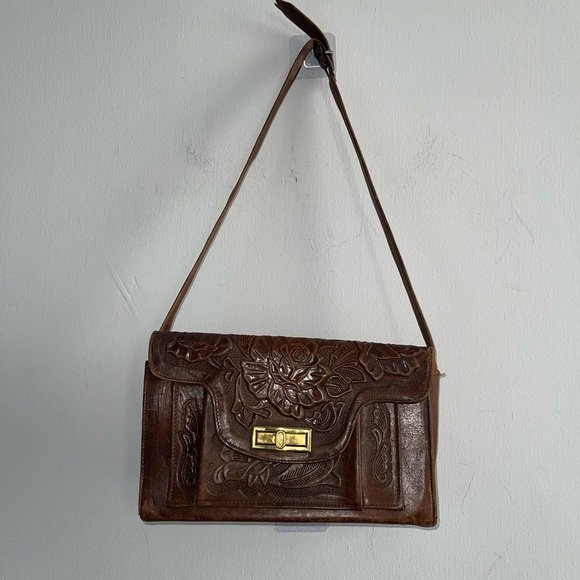 Bags | Vintage Mexican Tooled Leather Purse Handbag Mexico Bohemian ...